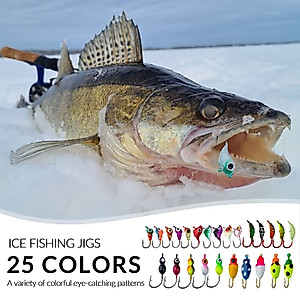 THKFISH 50Pcs/Box Ice Fishing Jigs Set Lures Walleye Jigs Heads for Ice Fishing Gear Kit Panfish Crappie Perch Jigs Ice Fishing Box B