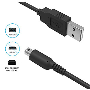 Toxaoii 3DS USB Charger Cable, Power Charging Cord Compatible with Nintendo New 3DS XL/New 3DS/ 3DS XL/ 3DS/ New 2DS XL/New 2DS/ 2DS XL/ 2DS/ DSi/DSi XL, Black