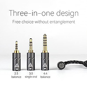 Linsoul QKZ Q1 MAX 16-Stand 352 Cores Silver-Plated HiFi Earphones Upgrade Cable with Interchangeable 2.5mm/3.5mm/4.4mm Plug Replacement Cable for Audiophile (Black, MMCX)