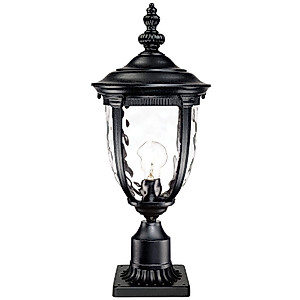 John Timberland Bellagio Traditional Post Light Pier Mount Textured Black 22 3/4" Clear Hammered Glass for Exterior House Porch Patio Outside Deck Garage Yard Garden Driveway Home Lawn Walkway