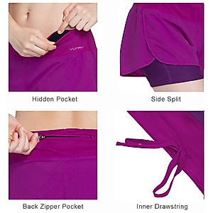 VUTRU Women's 2 in 1 Running Shorts Quick Dry Workout Athletic Shorts with Liner Back Pockets (Purple,L)
