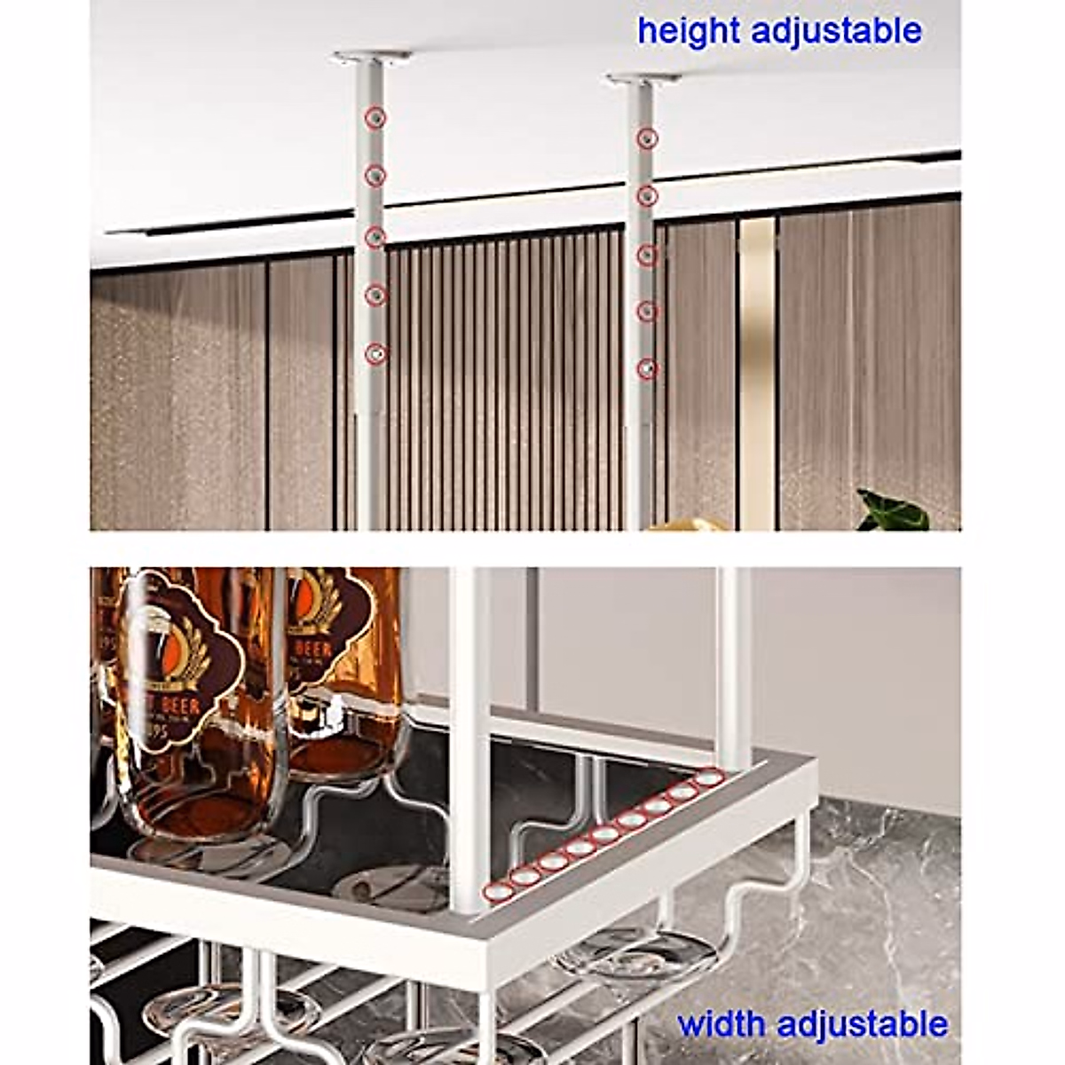 Ceiling Glass Rack Ceiling Hanging Rack,Adjustable Height,Metal Holder Stemare Goblets,Bars Restaurants Kitchenshite Storage Shelf,Can Bear 100KG