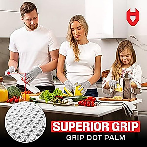 NoCry Cut Resistant Gloves with Grip Dots - High Performance Level 5 Protection, Food Grade. Size Large, Complimentary Ebook Included!