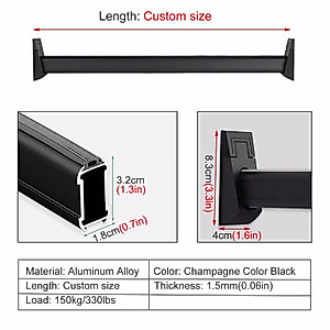 RV/Wardrobe/Laundry Room Closet Rod Wall Mounted, Heavy Duty Cuttable Metal Hanging Clothes Pole With Bracket Kits, 160 150 140 130 120 110 100 90 80cm Long (Color : Black, Size : 80cm/31.5in)