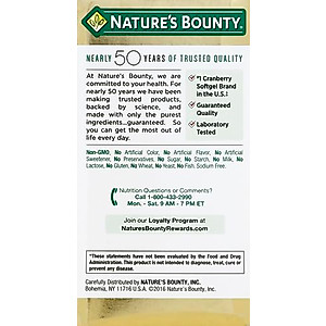 Nature's Bounty Cranberry Dietary Supplement, Supports Urinary Tract and Immune Health, Softgels, 25,200 Mg, 60 Ct