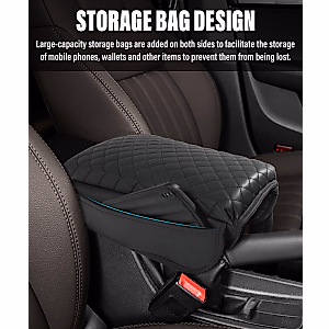 Qziulr Zlirfy Carbon Fiber Leather Armrest Cover for Car,Auto Center Console Pad with Organizer Pockets,Car Armrest Cover,Car Accessories Car Armrest Cushion,Armrest Box Protector(Black)