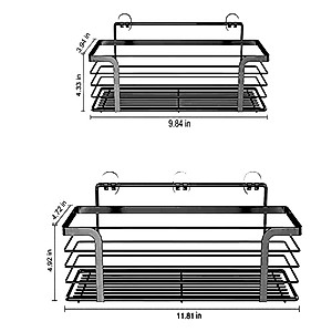 shfhesive Adhesive Bathroom Shower Shelves(2 Pack), SUS304 Stainless Steel Rustproof Shower Caddy Shower Racks for Inside Shower, No Drilling Bathroom Shower Organizer with 4 Hooks(Black)