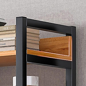 KWOKING Open Wooden Bookcase Modern Minimalist Home Office Bookshelf Multi-Layer TV Cabinet Side Shelf 80cm Long Steel-Wood Combination Storage Rack Simple Bookshelf Black 31.5" L x 11.8" W x 31.9" H