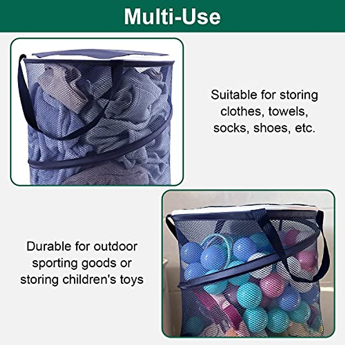 2 Pack Pop Up Laundry Hamper with Lid, Foldable Laundry Basket with Handles,75L Large Portable Dirty Clothes Hampers, Mesh Zip Round Laundry Baskets, Collapsible Toy Storage Baskets Dorm Organization