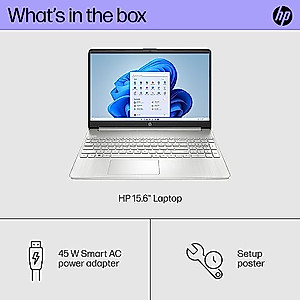 HP 15 inch Laptop, HD Display, AMD Ryzen 5 5500U, 8 GB RAM, 256 GB SSD, AMD Radeon Graphics, Windows 11 Home, 15-ef2099nr (2023),Silver