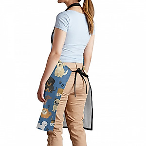 Sweetshow Cute Dogs Pets Apron with 2 Pockets and Adjustable Neck Waterproof Stain Resistant Dog Paw Dog Grooming Apron Apron for Women Men Kitchen Cooking Baking Bistro Bib Aprons