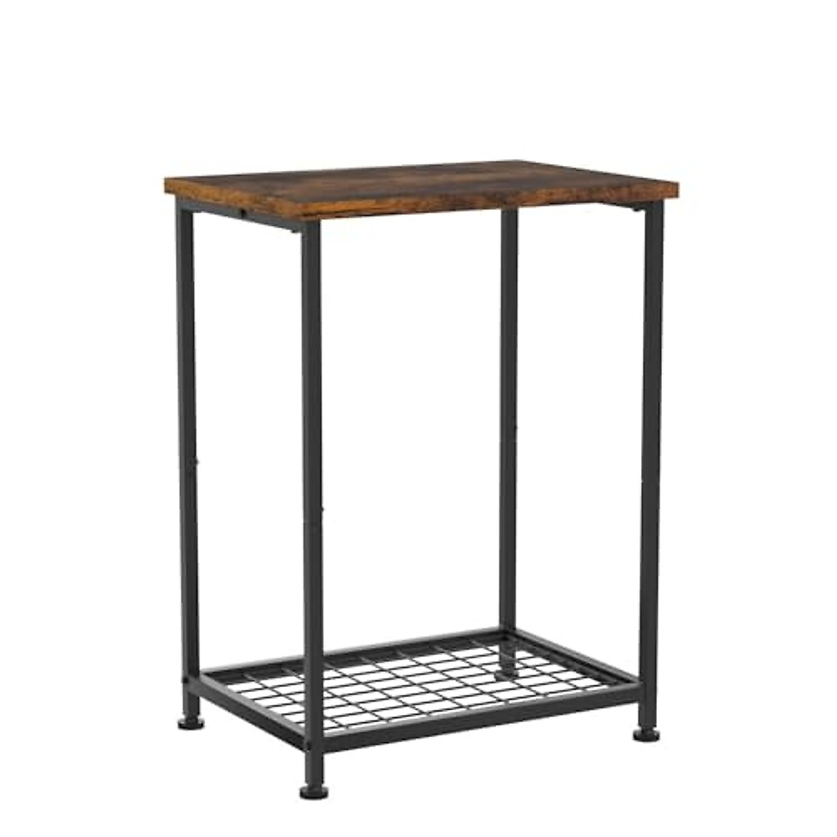 DOMYDEVM Nightstand Set of 2, 2 Tier Small End Table with Open Storage Shelf, Industrial Side Bedside for Bedroom Living Room Office Farmhouse, Rustic Brown and Black