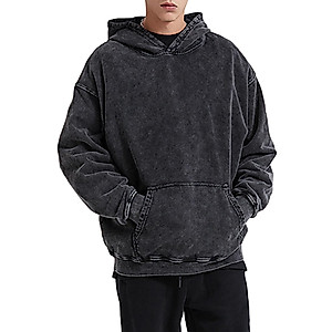 Bobeutou Oversized Hoodie Men Vintage Cotton Casual Hooded Sweatshirt Trendy Baggy Basic Hoodies Retro Pullover Streetwear (Black,2XL,XX-Large)