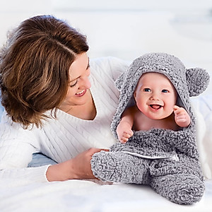 Tatuo 2 Set Newborn Plush Swaddle Blankets Cute Swaddle Hooded Swaddle Blanket Baby Boys Girls Receiving Hooded Sleeping Bag Infant Sleep Swaddling (Blue, Gray)