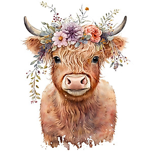 Fabric Panel 8"x8" Spring Highland Cow 100% Cotton Quilting Panel Square AM134
