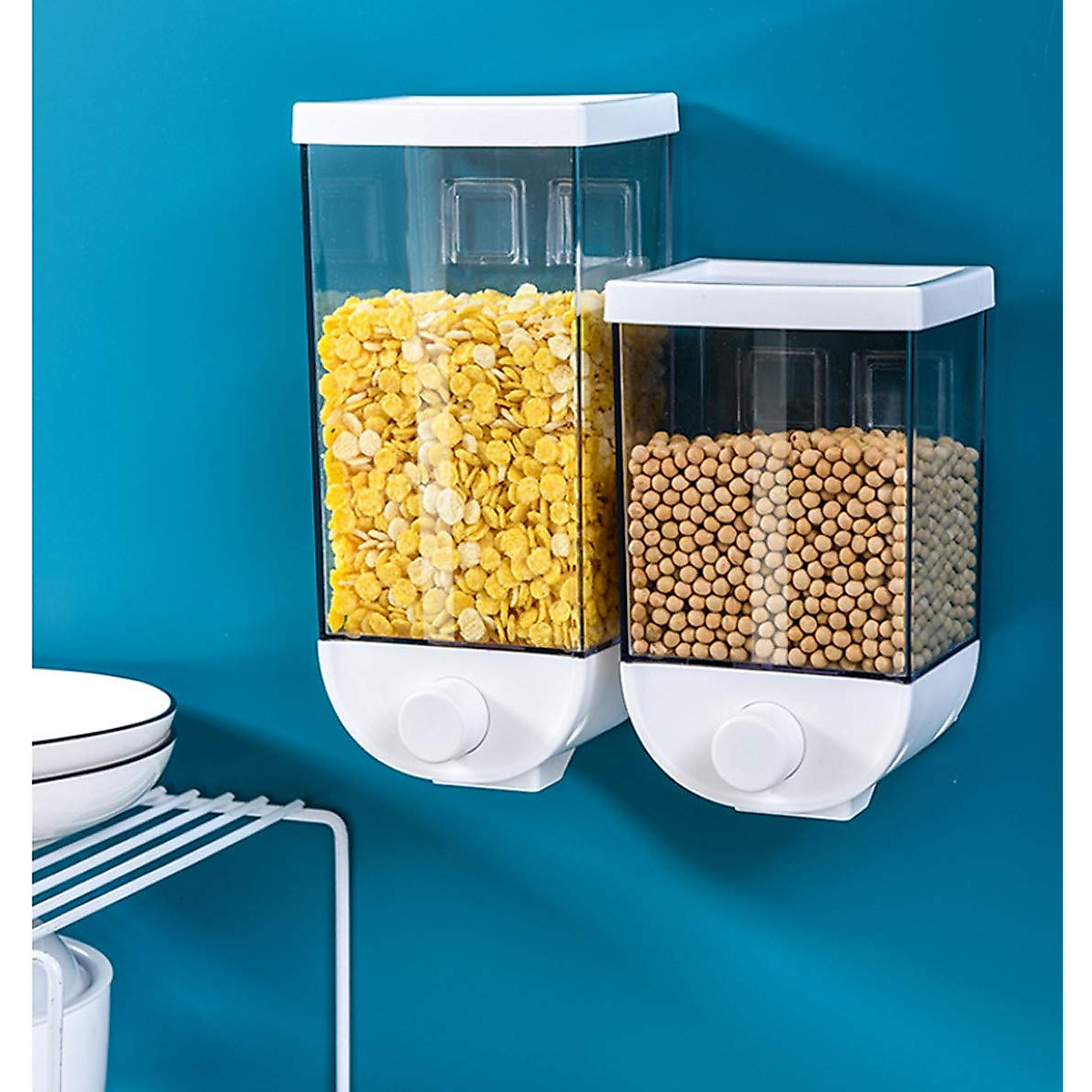 Wall-mounted grain container dispenser, dry food dispenser, used for dry food, nuts, candy, beans, cat food, dog food (1500ML)