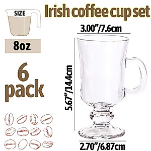 UMEIED 8oz Coffee Mugs, Glass Irish Coffee Cup, Set of 6