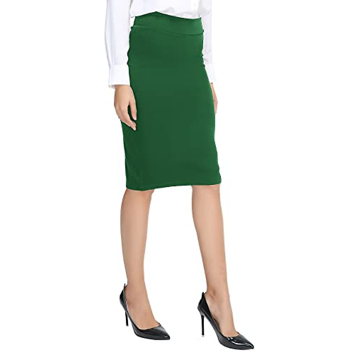 Urban CoCo Women's Elastic Waist Stretch Bodycon Midi Pencil Skirt (as1, Alpha, l, Regular, Regular, Emerald Green)