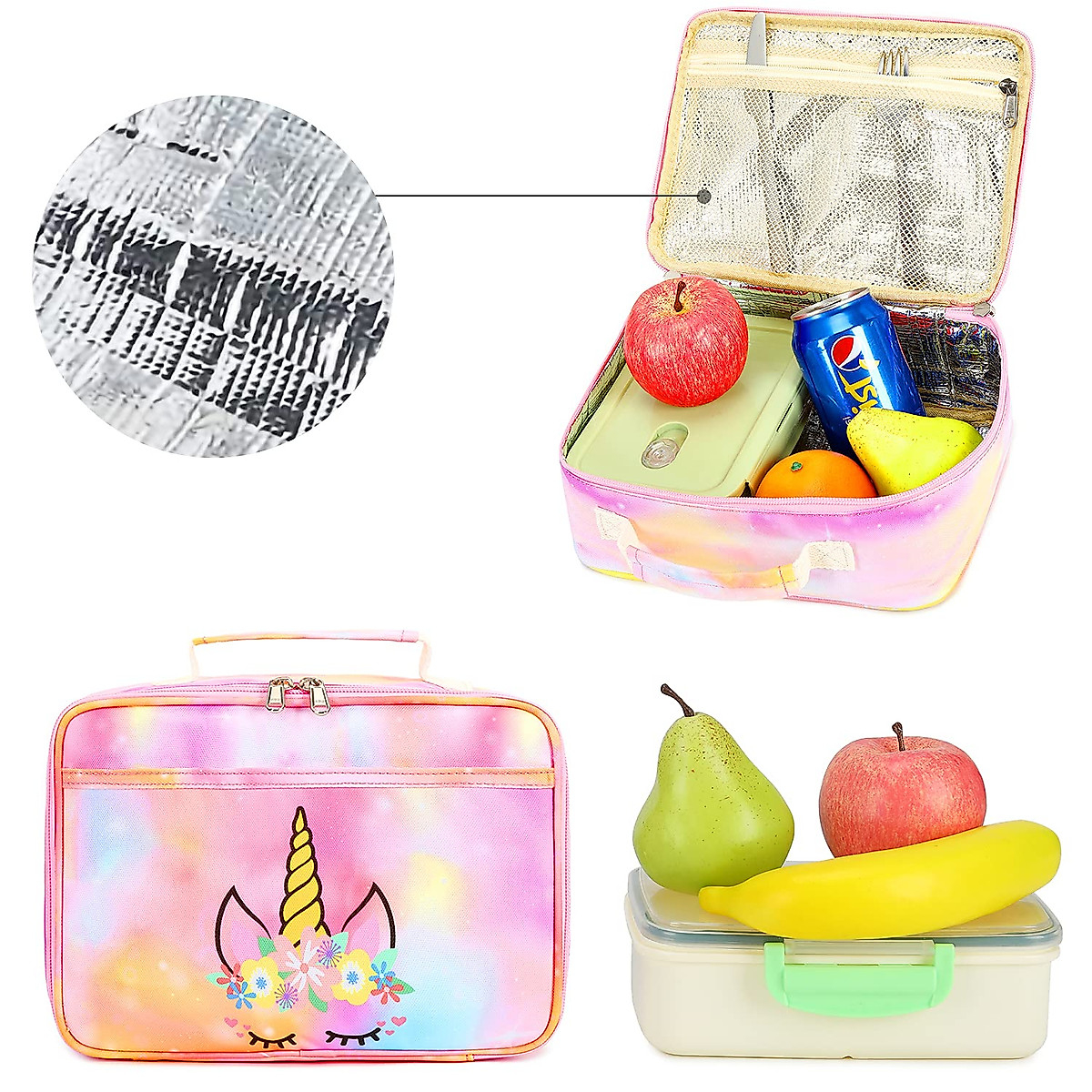 Girls Backpack for Kids Preschool Backpack with Lunch Box Kindergartern School Bookbags Set (Rainbow Unicorn)