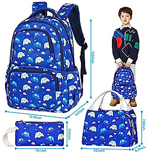 Unineovo Backpack for Boys, Car Backpack,Lunch Box Schoolbag for Kids, Kids Boys Water Resistant Laptop Backpack,Lightweight Bookbag with Pencil Case,3 Pcs Set Nylon Side Pocket Backpack for School