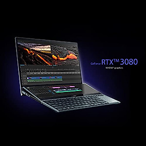 ASUS ZenBook Pro Duo 15 OLED UX582 Laptop, 15.6” OLED 4K UHD Touch Display, Intel Core i9-11900H, 32GB, 1TB, GeForce RTX 3080 Laptop GPU, ScreenPad Plus, Windows 11 Pro, Celestial Blue, UX582HS-XH99T