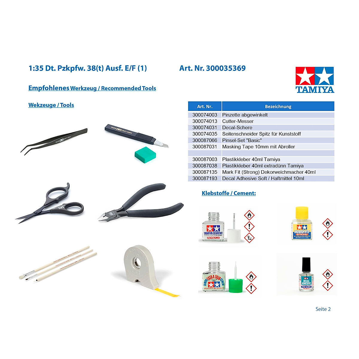 TAMIYA 35369 1/35 German Lt Tank Panzerkampfwagen 38t Ausf E/F