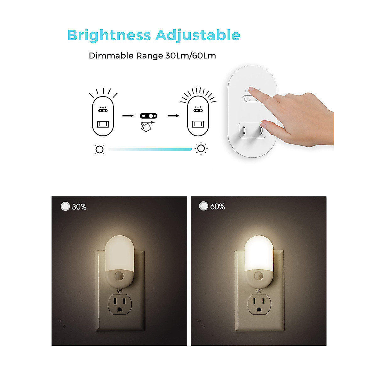 L LOHAS LED Motion Sensor Night Light, [2 Pack] Motion Activated Night Light, Daylight White, Adjustable Brightness, Motion Sensor Light Indoor Plug in for Nursery, Kids, Bedroom, Bathroom Night Light