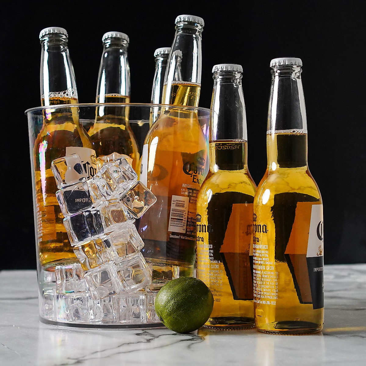 Spec101 Champagne Ice Bucket 6 Pack - Wine Bottle Chiller Beverage Tub Clear Plastic Ice Bucket Wine Buckets for Parties