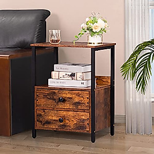 Lerliuo Nightstand, Side Table, Industrial Bedside Table with 2 Drawers and Open Shelf, Brown Night Stand, End Table with Steel Frame for Bedroom, Dorm, Brown/Black 23.6''H (Brown)