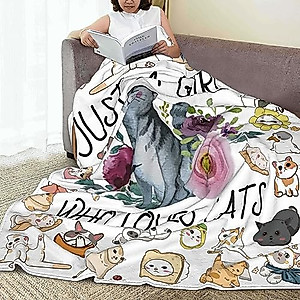 Cat Blanket Ultra Soft Flannel Throw Blanket Just a Girl Who Loves cat Blankets Cat Gifts for Cat Lovers Cozy Lightweight Blankets for Women Kids Adults 50"X 40"