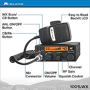 Midland – 100LWX 40 Channel CB Radio with NOAA Weather Scan Alert - Digital Tuning and LCD Display