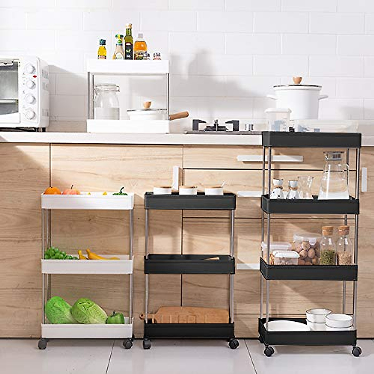 Slim Storage Cart,DLO 3 Tier Bathroom Cart Mobile Shelving Unit Organizer Slide Out Storage Rolling Utility Cart Tower Rack for Kitchen Bathroom Laundry Narrow Places,Black