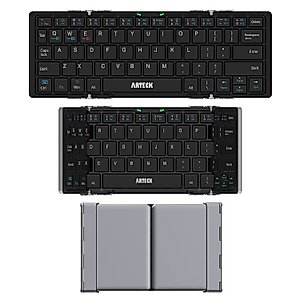 Arteck Folding Bluetooth Keyboard, Portable Mini Foldable Wireless Keyboard for iOS iPad 10.2-inch, Pro, Air, 9.7-inch, Mini, Android, MacOS, Windows Tablets Smartphone Built in Rechargeable Battery