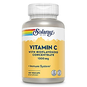 SOLARAY Vitamin C w/ Bioflavonoid Concentrate 1000 mg, Healthy Immune Function, Skin, Hair & Nails Support, 100 VegCaps