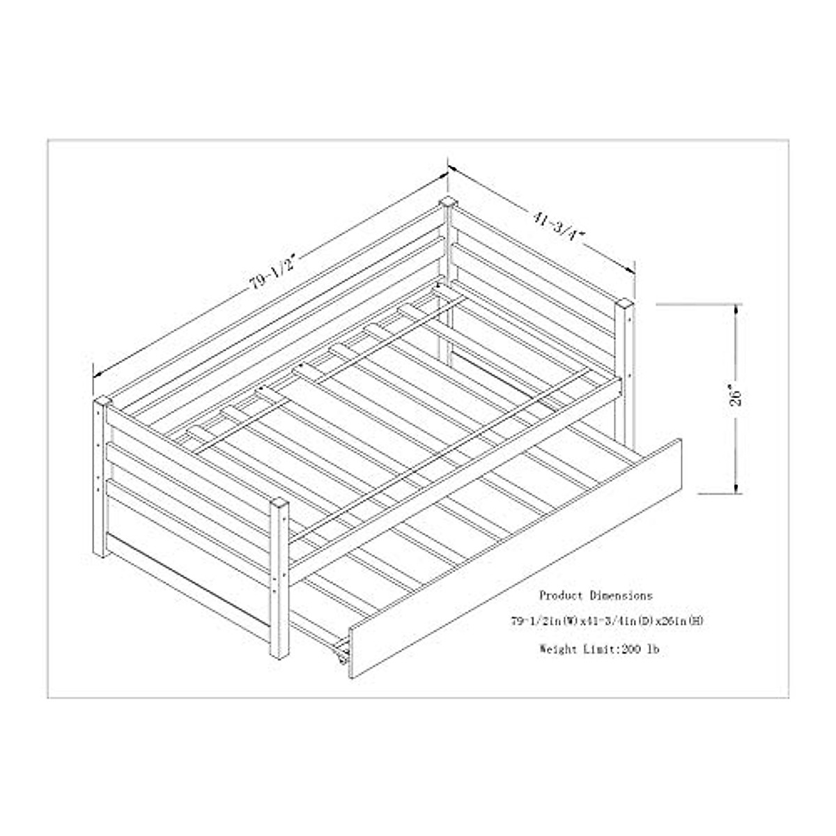 Hanway Twin Daybed with Trundle – Pine Wood Material Bed Frames – Elegant Furniture for Compact Rooms – Bedroom Accessories Ideal for Small Living Spaces – Classic White Paint Coating