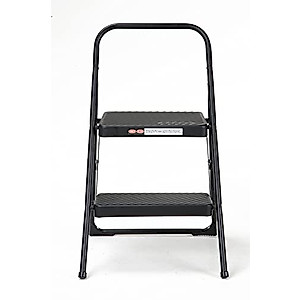 COSCO Two-Step Household Folding Step Stool, All Black, 7ft 11in Reach Height