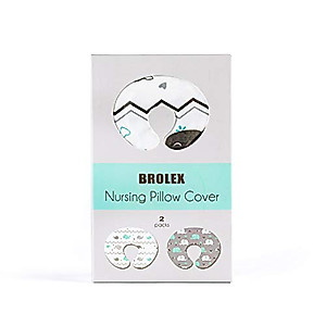 BROLEX Stretchy Nursing Pillow Covers 2 Pack Nursing Pillow Slipcovers for Breastfeeding Moms,Ultra Soft Snug Fits On Infant Nursing Pillow,Elephant & Whale