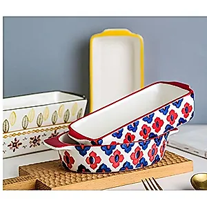 OSKOURW Soup Bowls Ceramic Plate Hand-Painted,Ware Bowl Baking Dishes Pizza Tray Western Food Plate Steak Salad Dishes Dinnerware Oven Rice Bowl (Color : 4)