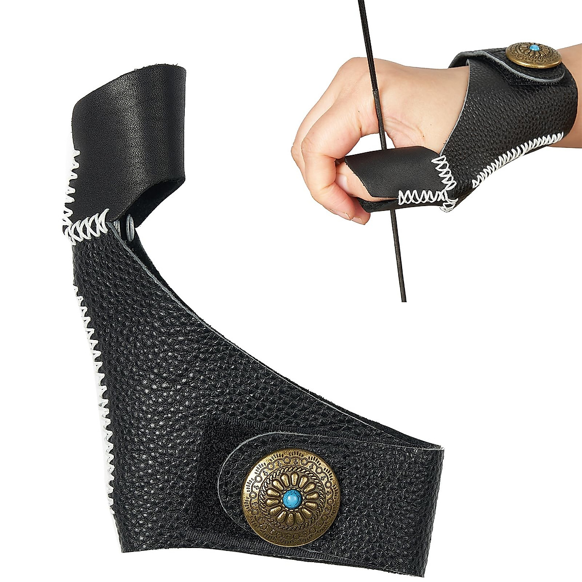 TOPARCHERY Genuine Cowhide Finger Tabs Thumb Ring Protector Recurve Bow Traditional Bow Hand Adjustable Fit Men Women Youth