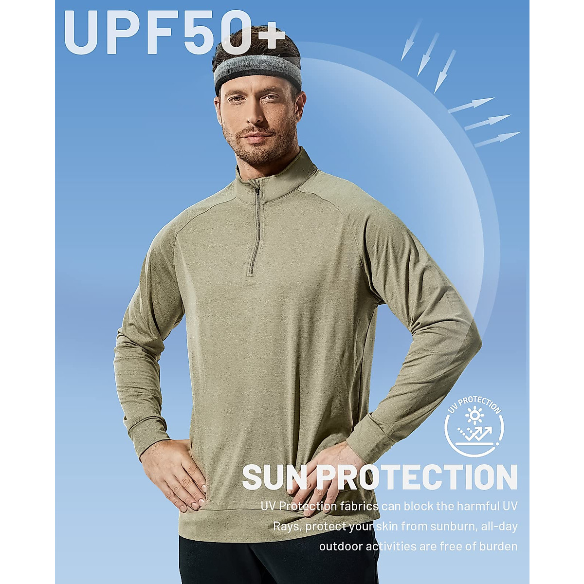 MIER Men's Quarter Zip Pullover UPF 50+ Long Sleeve Golf Hiking Running Athletic Shirts, Lightweight Brushed Back Fleece (Brown, Large)