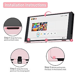 RHOTALL Protective Case Compatible with Nintendo Switch OLED, Dockable Shell for Switch OLED Console and Joycon Controller, Cute Accessories for Switch OLED with Comfortable Grip Design - Pink