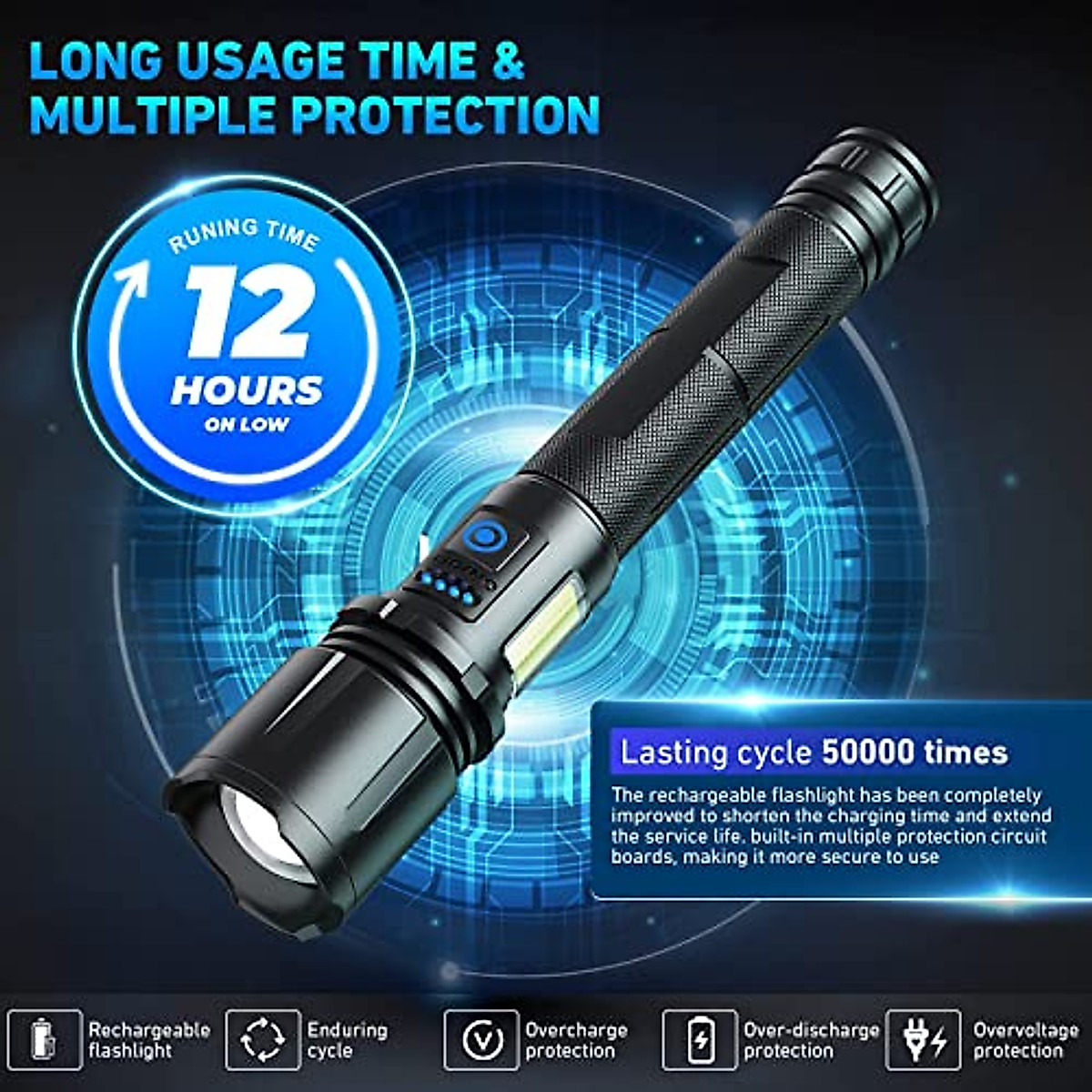 Cinlinso Flashlights High Lumens Rechargeable, 990,000 Lumens Super Bright Led Flashlight, 7 Modes with COB Light, IPX6 Waterproof, Handheld Powerful Flash Light for Hu∩ting, Camping, Emerge∩cies