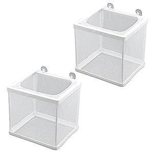 MY MIRONEY 6.3" x 5.63" x 6.22" Fish Incubator Mesh Box Aquarium Fish Breeder Box White Nylon Mesh Juvenile Fish Separation Net Fish Fry Hatchery with Suction Cups Pack of 2