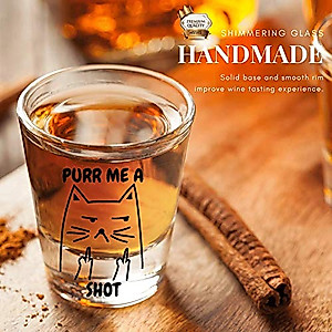 Shot glasses Set of 2, Funny drinking gifts for Cat lovers, Men, Women, Heavy Base shot glass for Birthday/Christmas, Purr me a shot, 1.5 oz, Onebttl