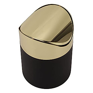 Fdit Mini Countertop Trash Can, Stainless Steel Desktop Trash Can Table Trash Can Household Mini Trash Basket Clamshell Paper Basket with Gold Lid
