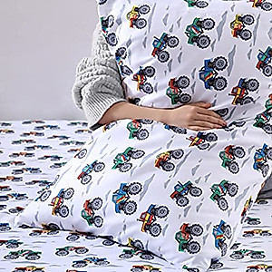 Poppy & Fritz Kids, Queen Sheet Set, Stain Resistant Kids Bedding, Soft & Cozy Toddler Bedding Set (Trucks Grey, Queen)