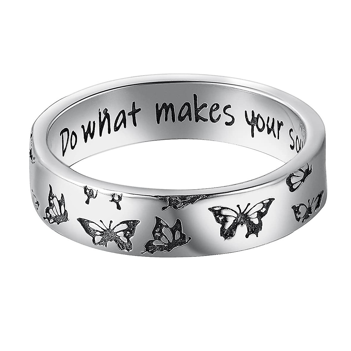 LOVECOM Butterfly Rings, 925 Sterling Silver Various Flying Butterflies Rings for Women Bohemian Delicate Do What Makes Your Soul Shine Letters Ring Cute Insect Wedding Bands Jewelry Gifts for Her