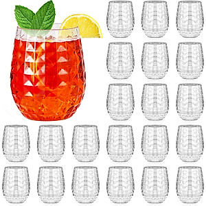 Ctosree 24 Pcs Plastic Wine Glasses 16 oz Plastic Cocktail Glasses Hawaiian Tiki Pineapple Cups Clear Stemless Reusable Whiskey Champagne Cups Shatterproof Unbreakable Mugs for Summer Party Wedding