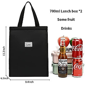 FUXINGYAO Lunch Bag, Reusable Lunch Tote, Lunch Box for Adult Women Men, Insulated Bag Applies to Work, School, Beach or Travel(Black)