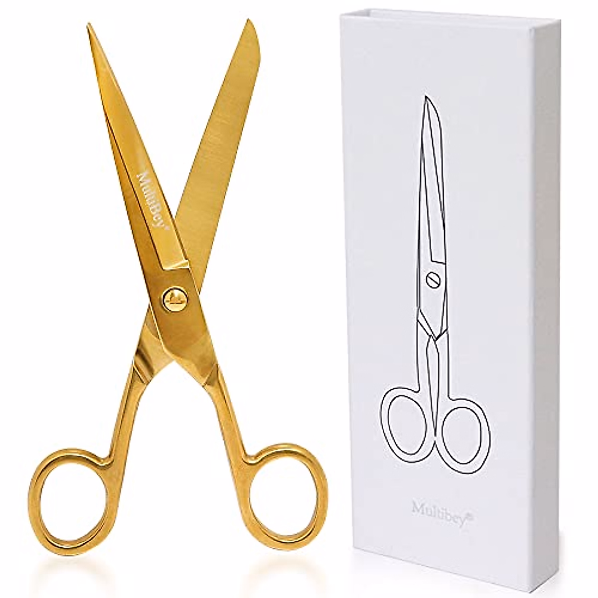 Buqoo Scissors Gold, 7 in, sharp, left hand/right hand. Gold Scissors Can Be Used As a Gift for Craft Lovers (With Gift Box)